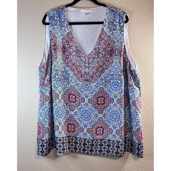 Mosaic | Tops | Kenar Tank Top Plus 3x Blue Multi Mosaic Floral Vneck ...